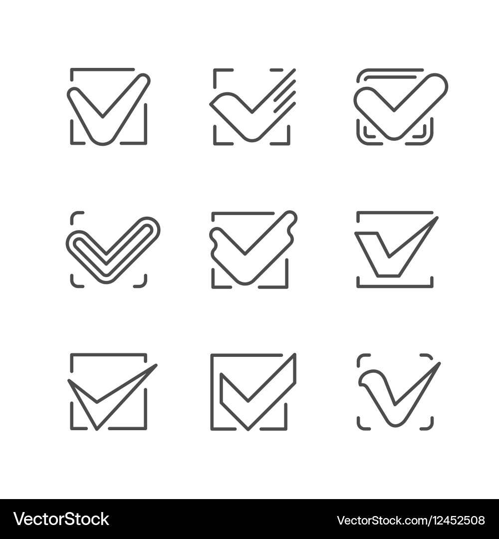Set line icons of check mark Royalty Free Vector Image