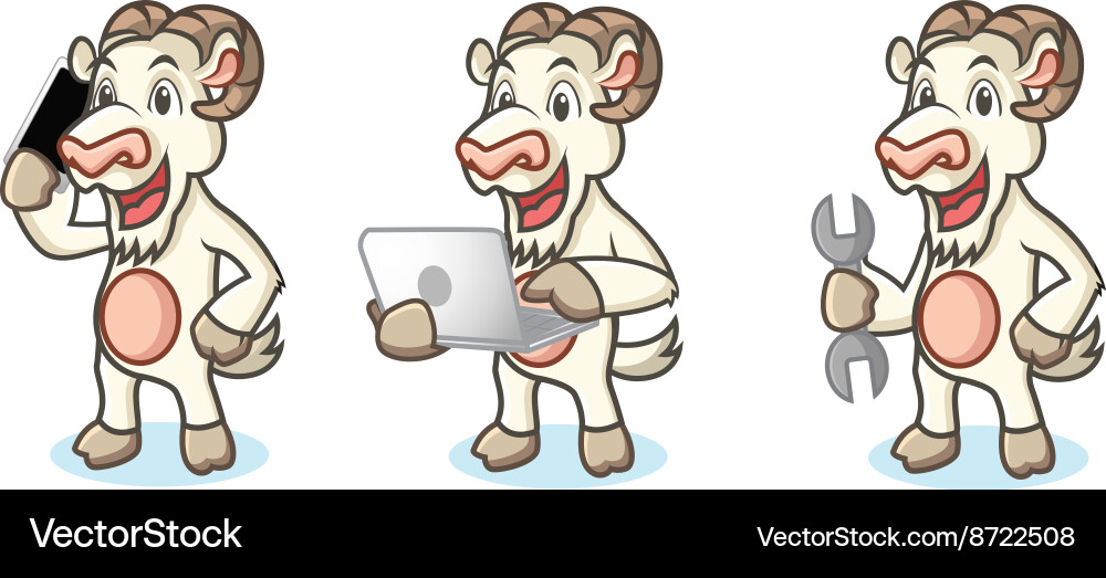 White Goat Mascot with laptop Royalty Free Vector Image