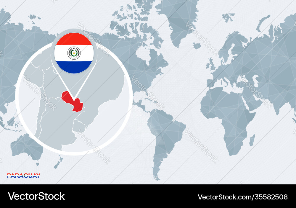 World map centered on america with magnified Vector Image