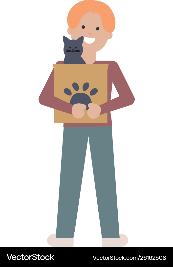 Young man with cute cat mascot Royalty Free Vector Image