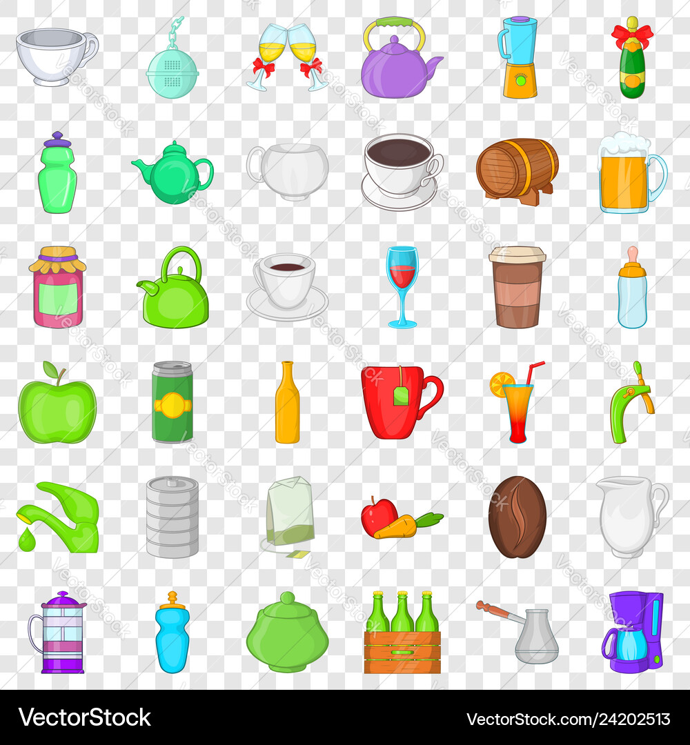 Beverage icons set cartoon style Royalty Free Vector Image