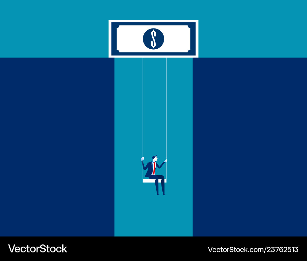 Businessman on swing dangling from dollar sign Vector Image