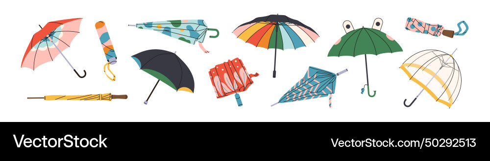 Different types of umbrella set straight Vector Image