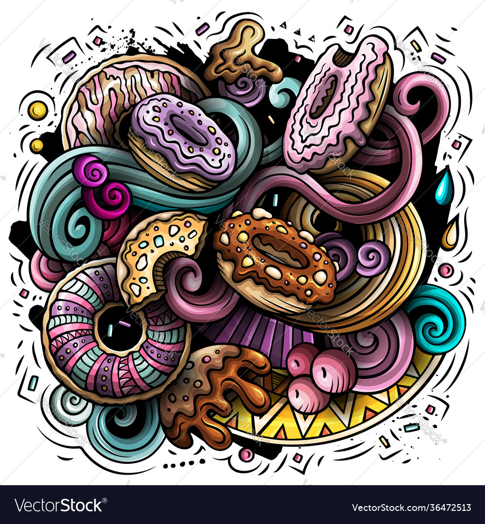 Donuts hand drawn doodles Royalty Free Vector Image