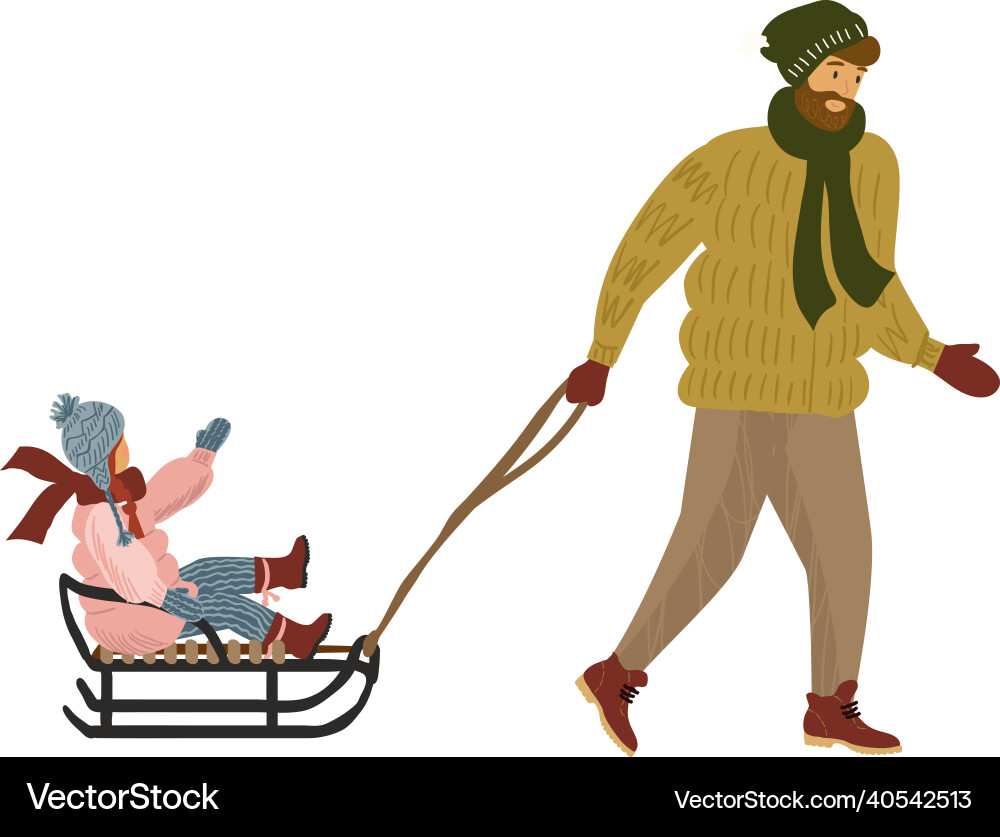 Father sledding child winter isolated icon Vector Image