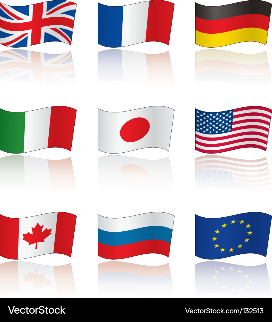 Flags g8 members reflection Royalty Free Vector Image