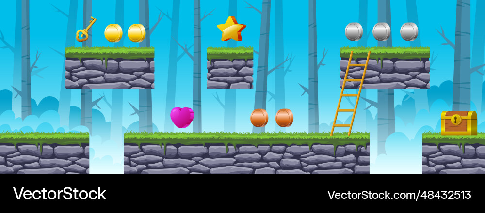 Forest landscape game background with platform Vector Image