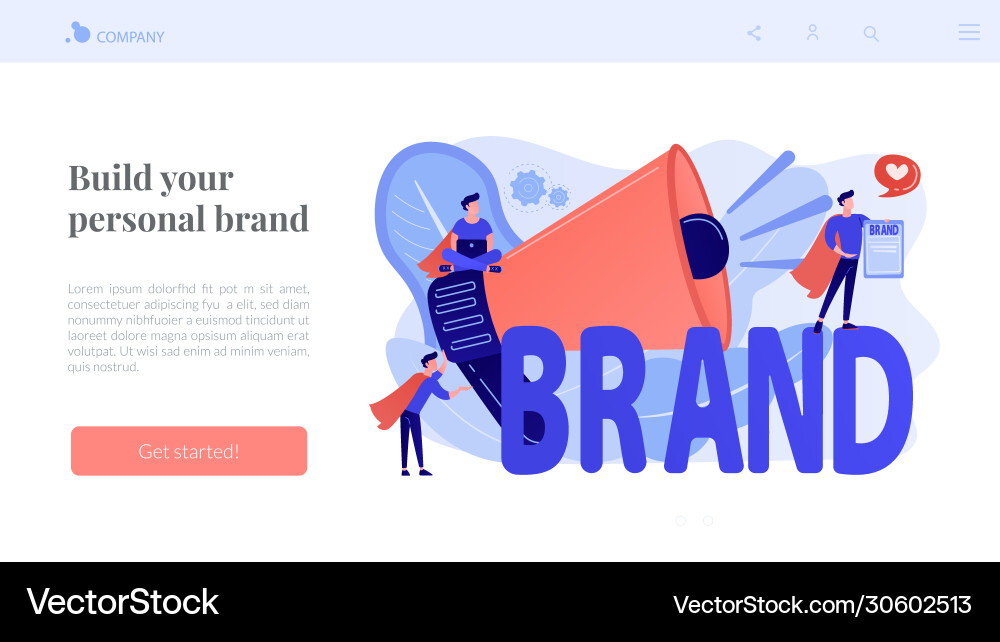 Personal brand concept landing page Royalty Free Vector