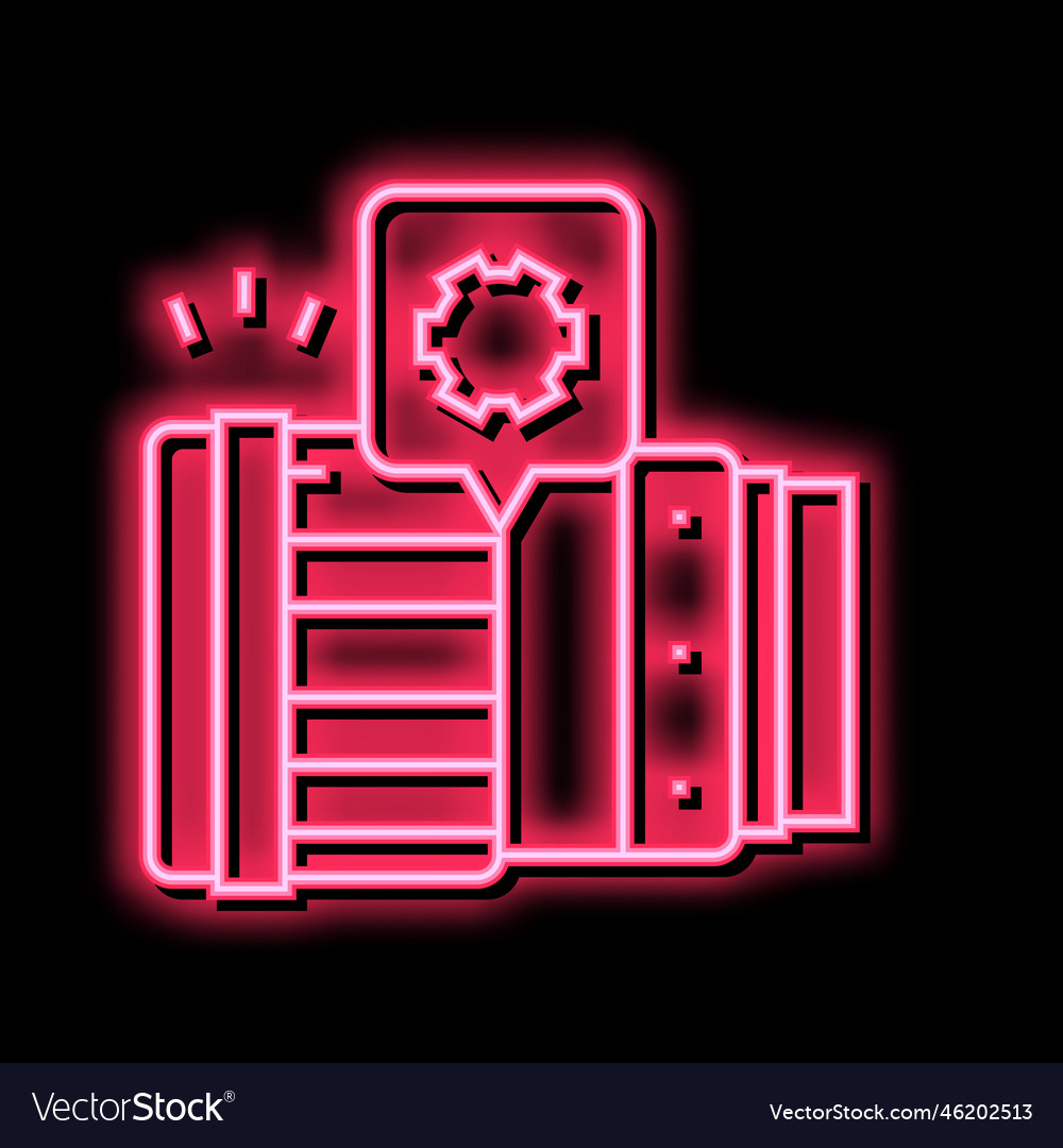 Photo camera lens repair neon glow icon Royalty Free Vector