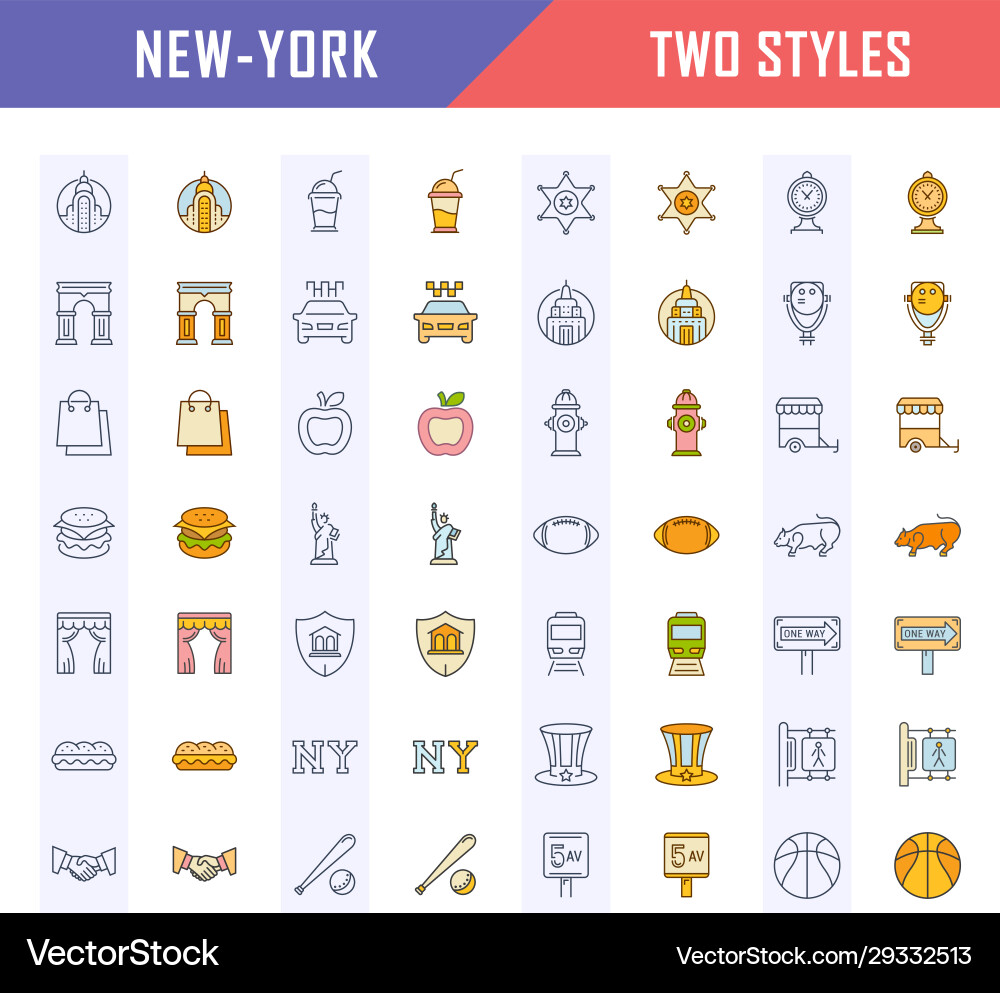 Set flat line icons new york Royalty Free Vector Image