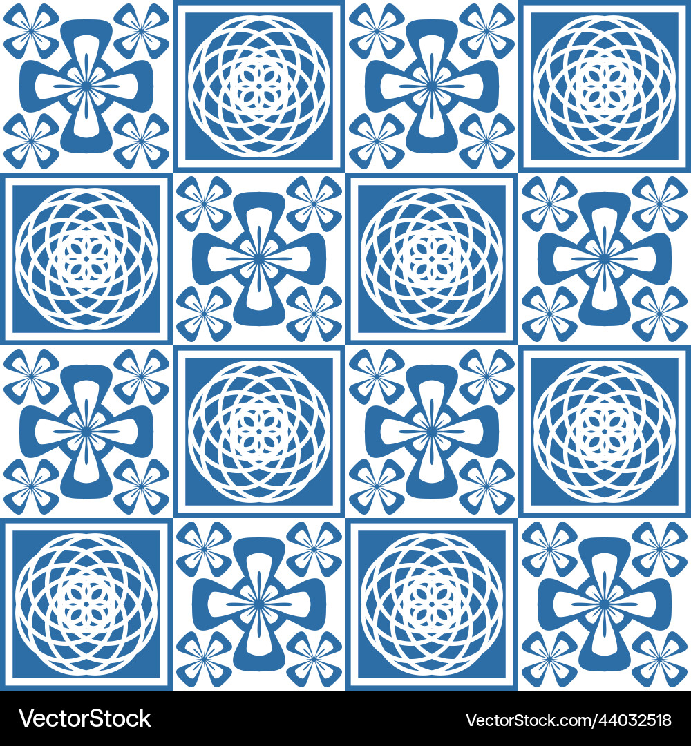 Blue azulejo square pattern portuguese tiles Vector Image