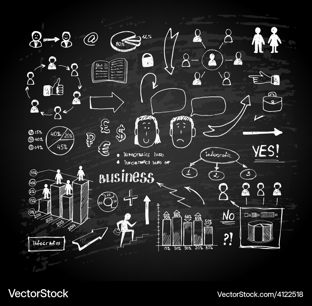 Chalk board doodle charts Royalty Free Vector Image