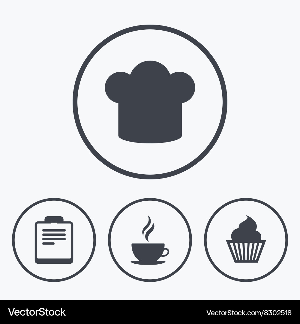 Coffee cup icon chef hat symbol muffin cupcake Vector Image