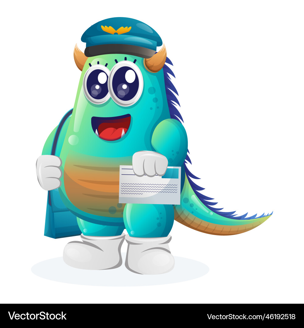 Cute blue monster postman Royalty Free Vector Image