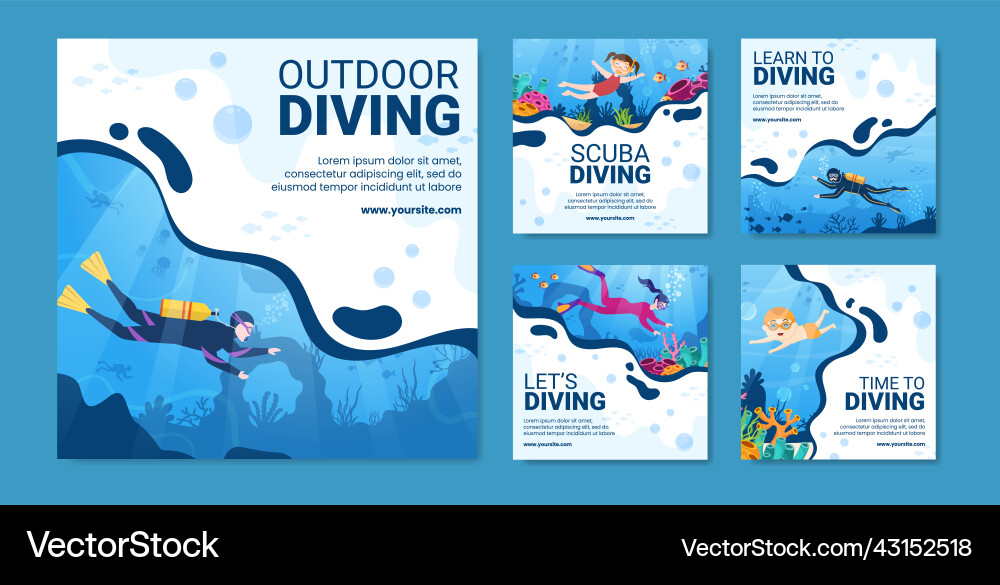 Diving social media post template flat cartoon Vector Image