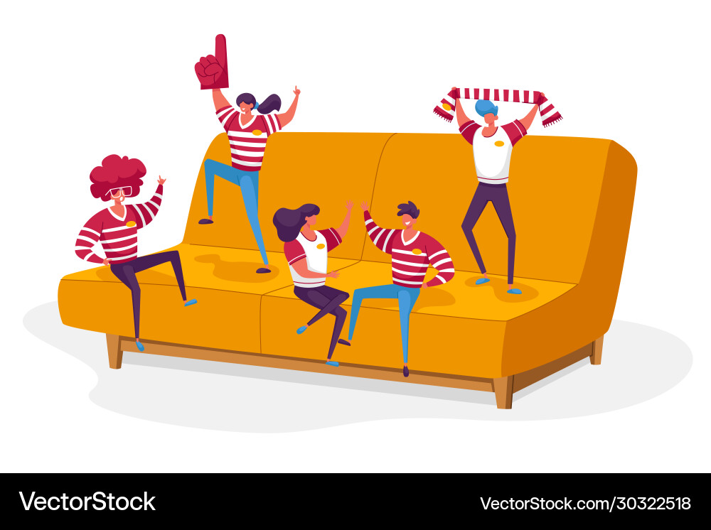 Group happy fans cheering for their team Vector Image