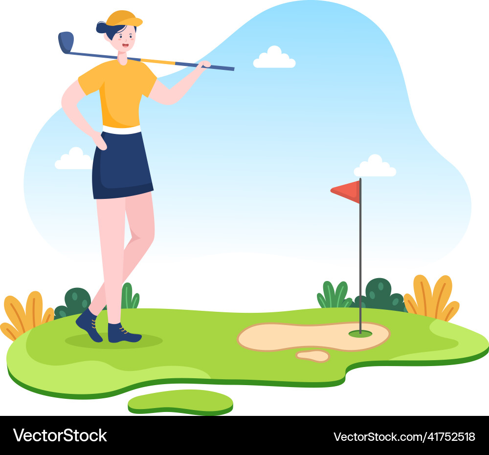 Playing golf sport with flags sand ground sand Vector Image