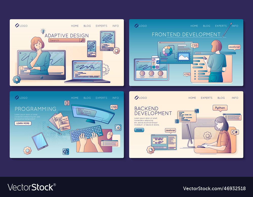 Software development website set Royalty Free Vector Image