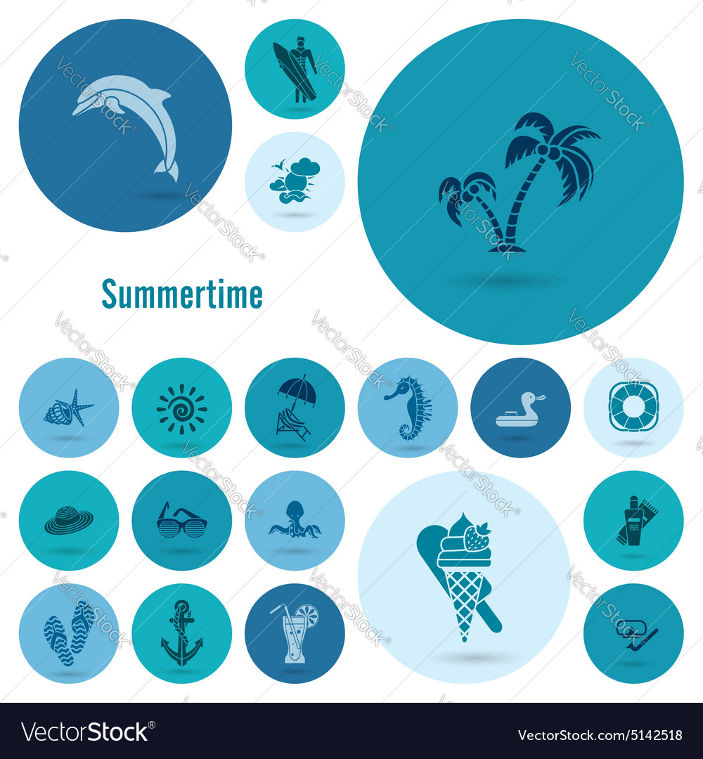 Summer and beach simple flat icons Royalty Free Vector Image