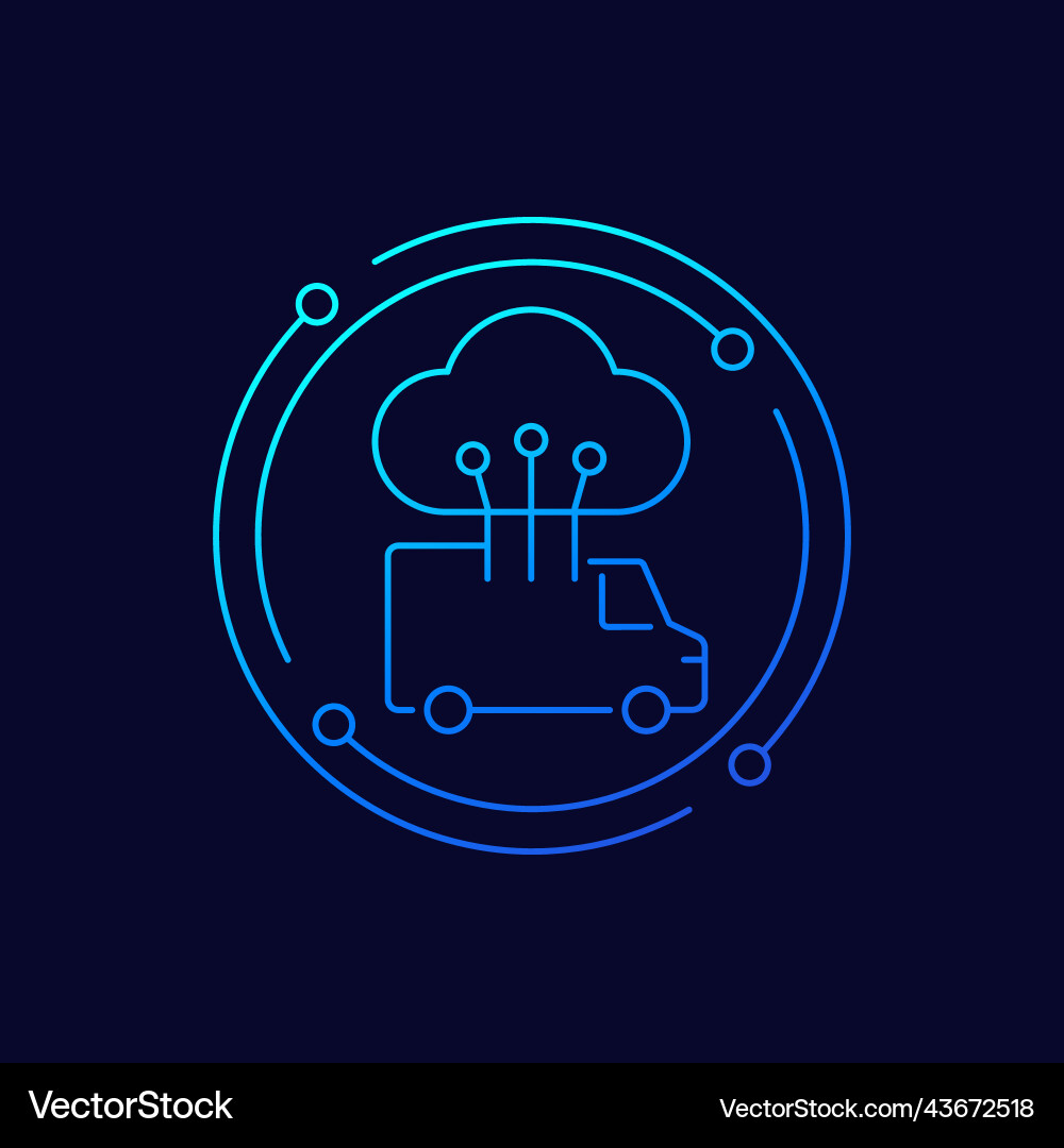 Van truck connected to a cloud line icon Vector Image