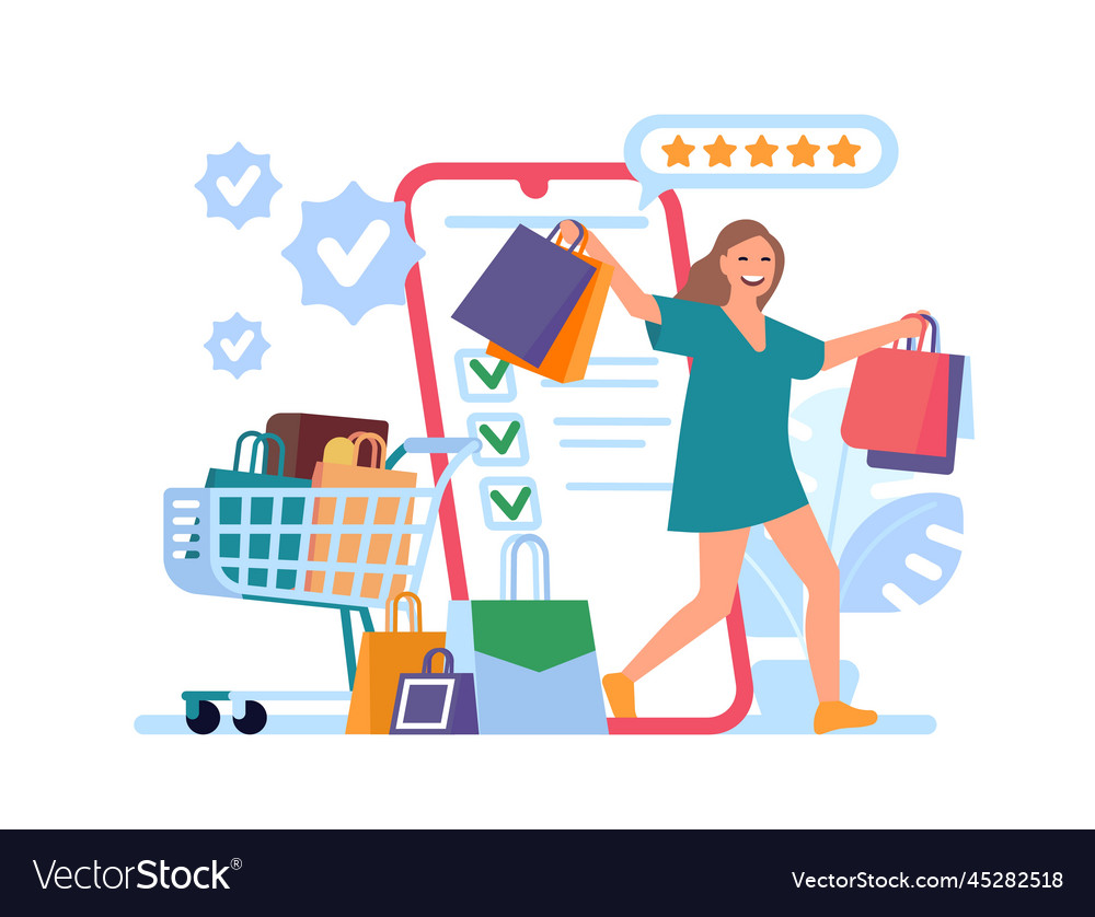 Woman shopping online mobile application person Vector Image Woman shopping online mobile application person Vector Image