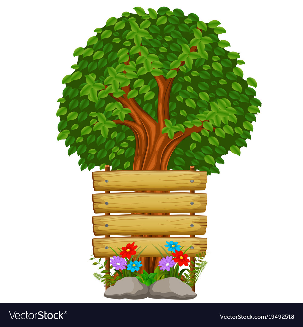 Wooden sign and trees Royalty Free Vector Image