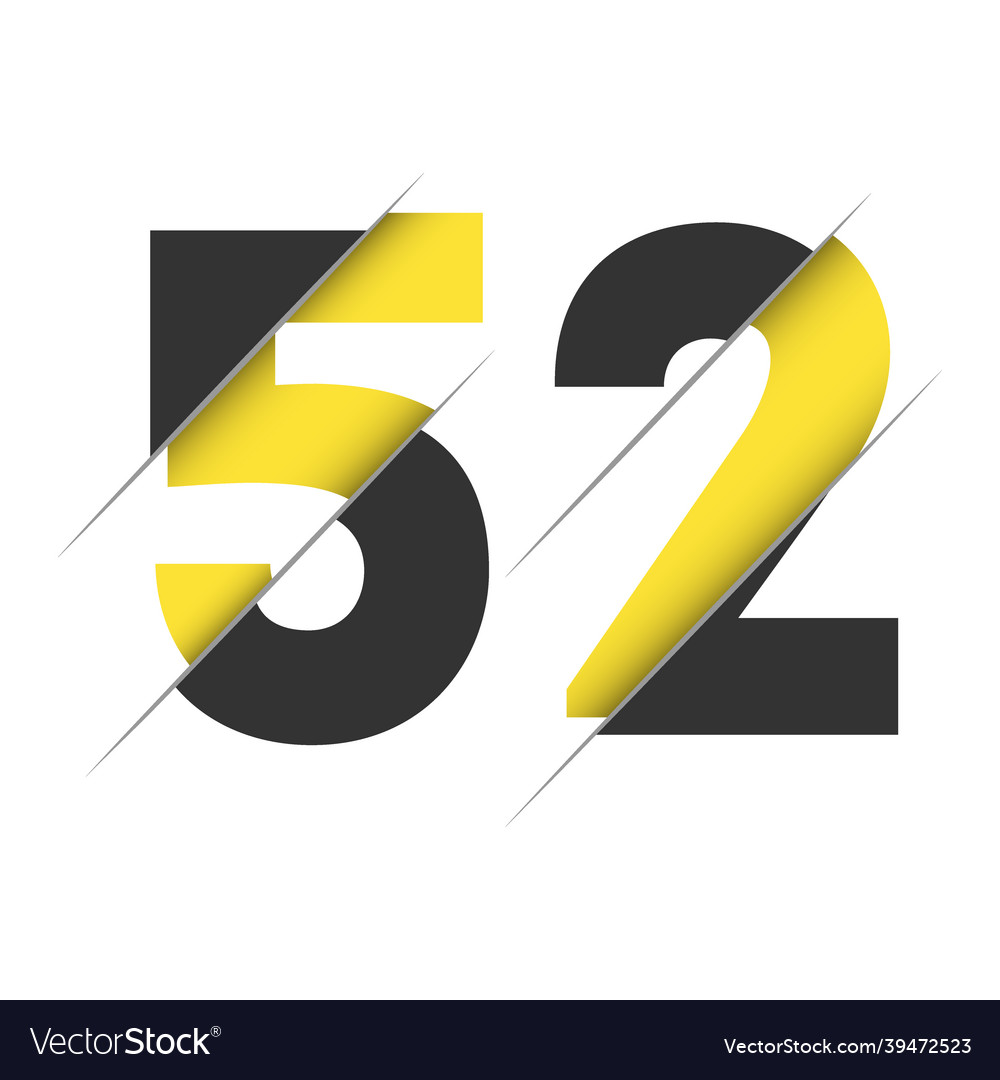 52 5 2 number logo design with a creative cut Vector Image