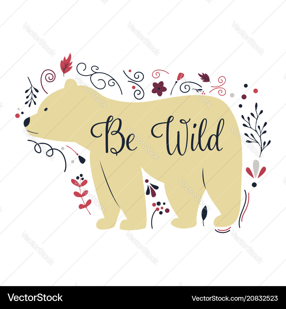 Bear logo template with decorations text be wild Vector Image