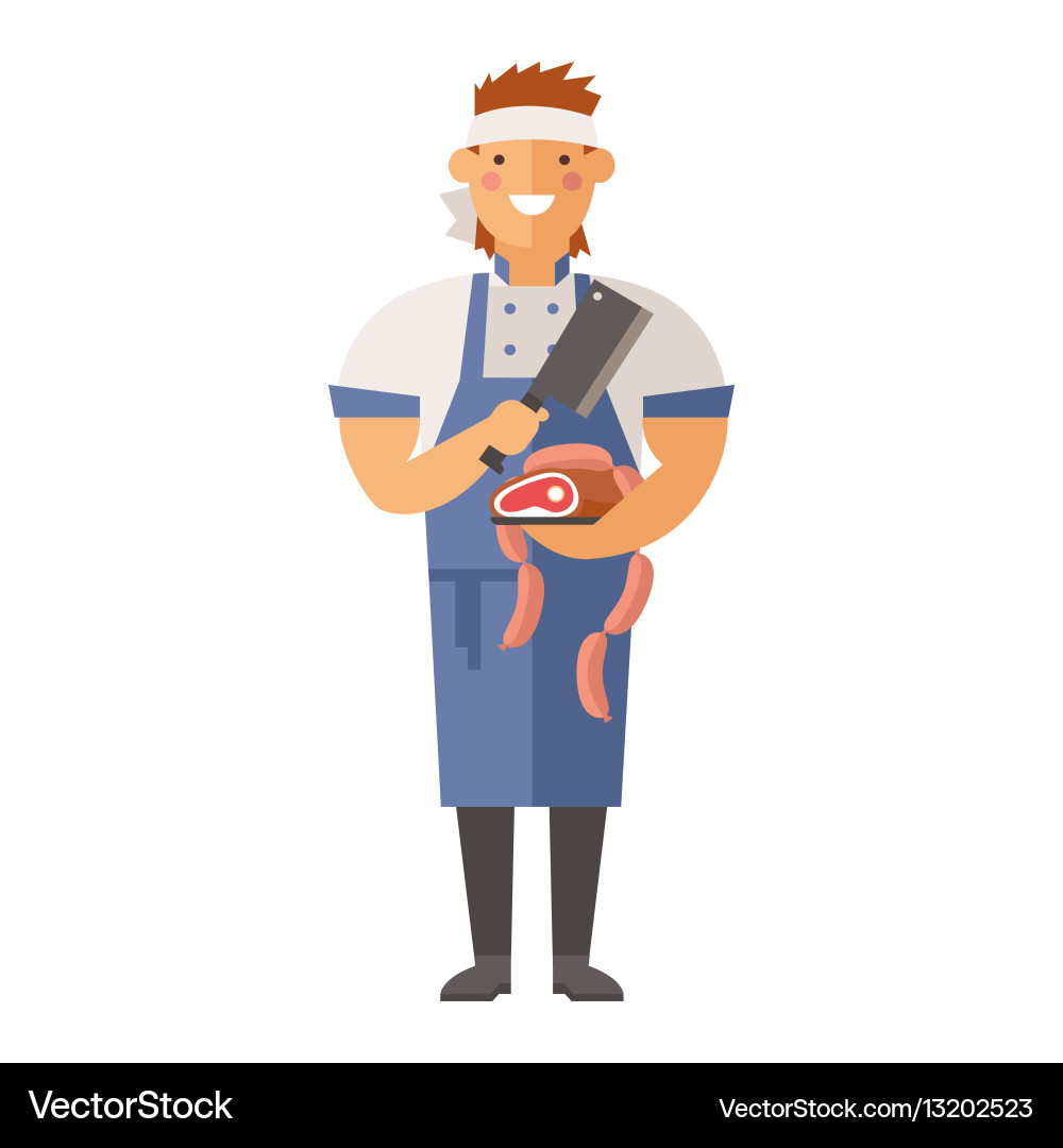 Butcher young chef decorating delicious character Vector Image