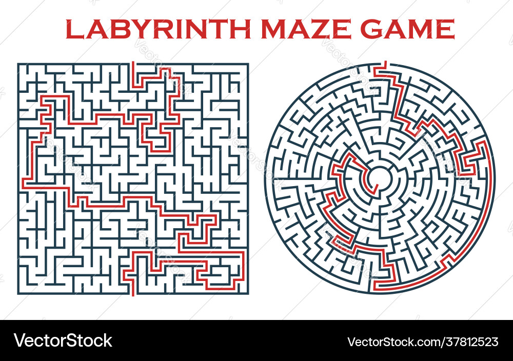 Labyrinth maze game round and square templates Vector Image