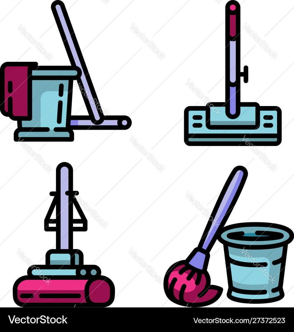 Mop icons set outline style Royalty Free Vector Image