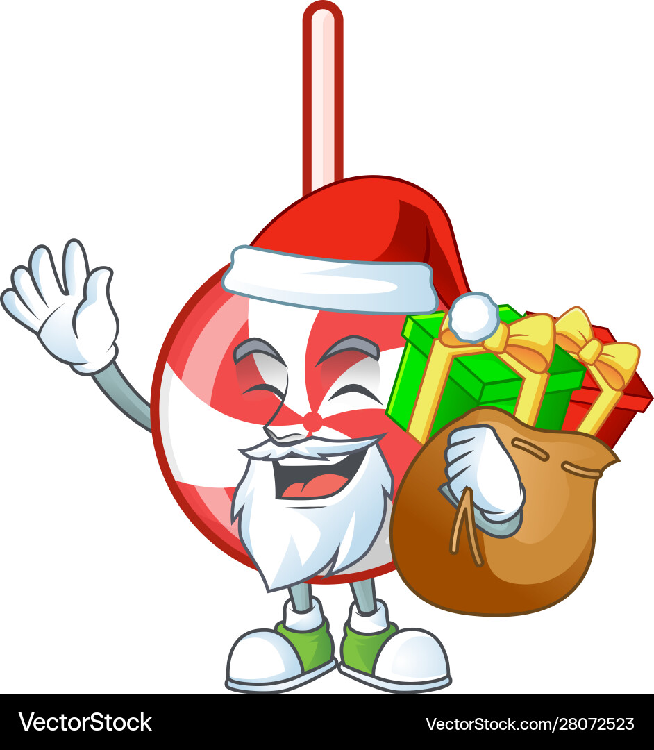 Santa with gift bag striped peppermint candy Vector Image