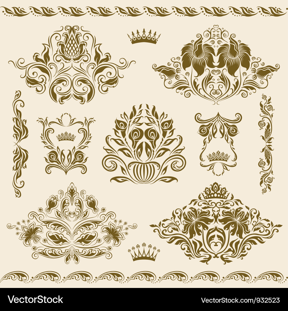 Set of damask ornaments Royalty Free Vector Image