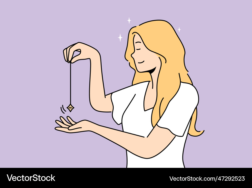 Smiling woman using pendulum for spiritual Vector Image