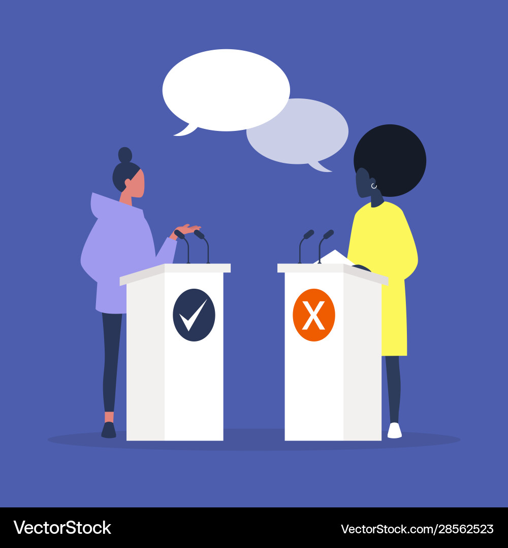 Two female candidates arguing at debates Vector Image