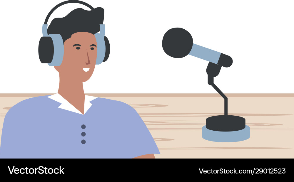 Young man with earphones and microphone Royalty Free Vector
