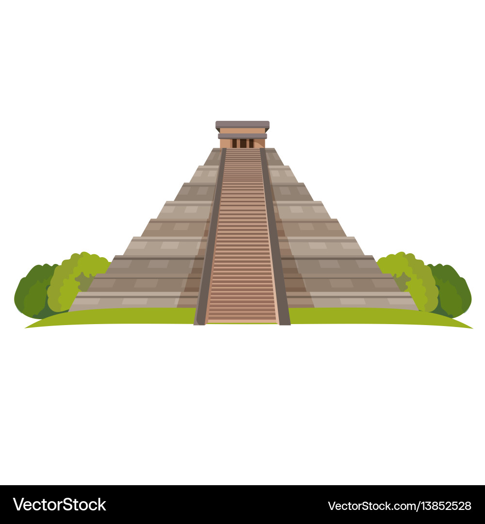 Aztec pyramid with green bushes at base isolated Vector Image