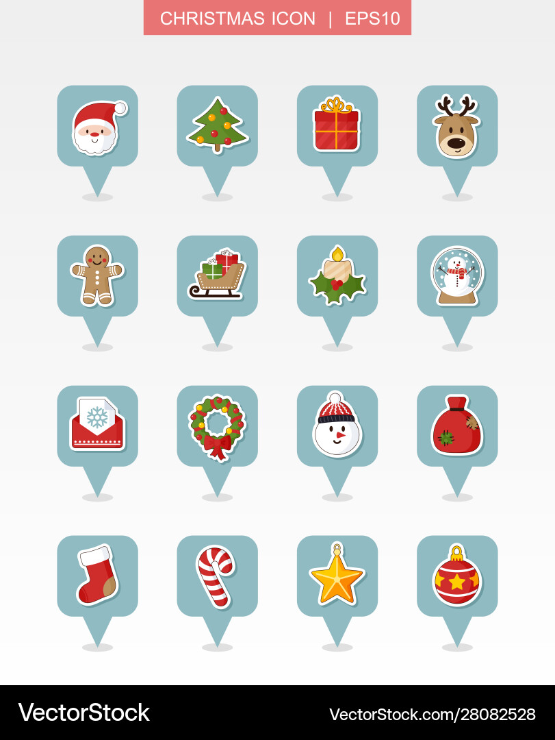 Christmas pin map icon set holiday collection Vector Image