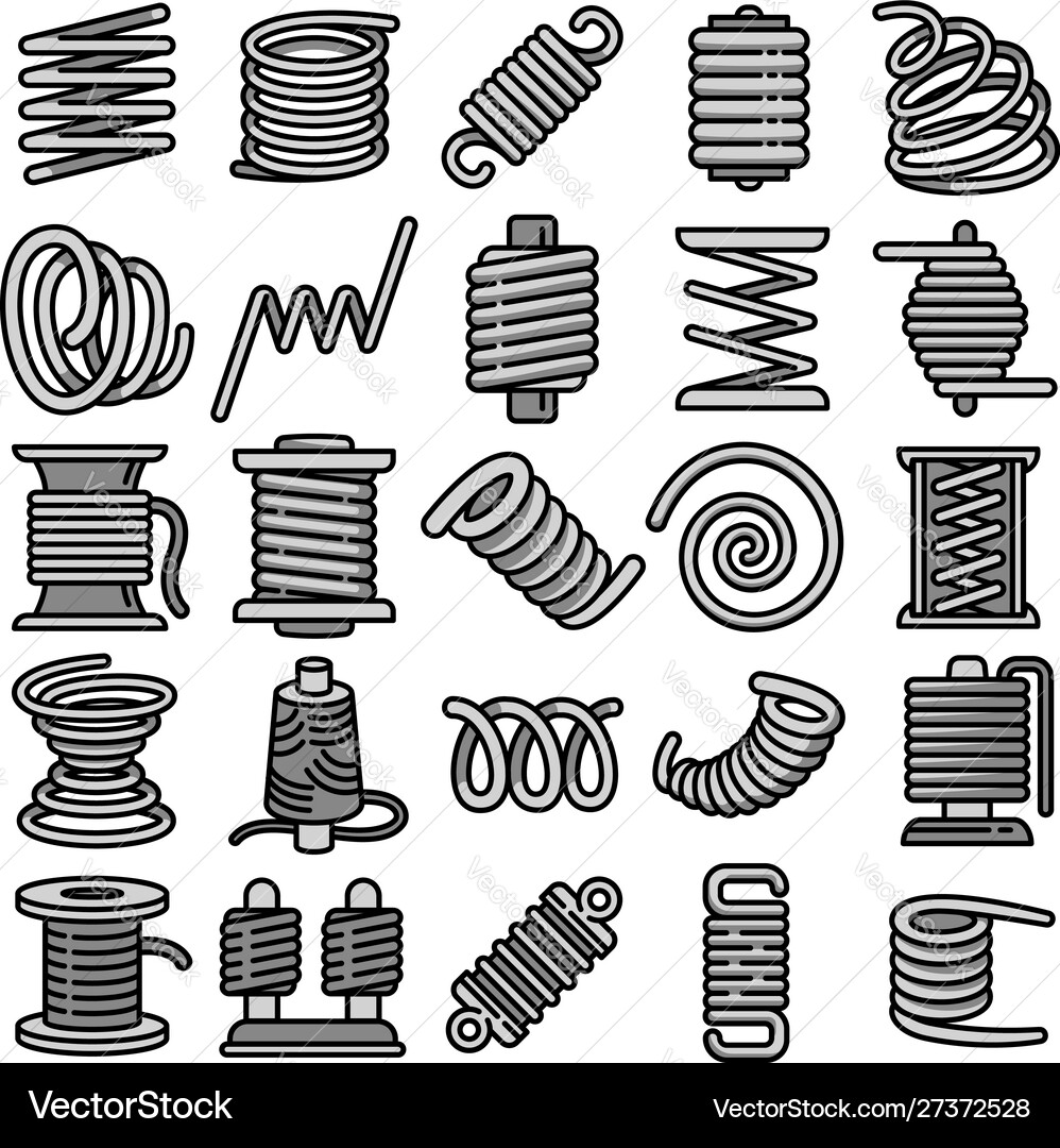 Coil icons set outline style Royalty Free Vector Image