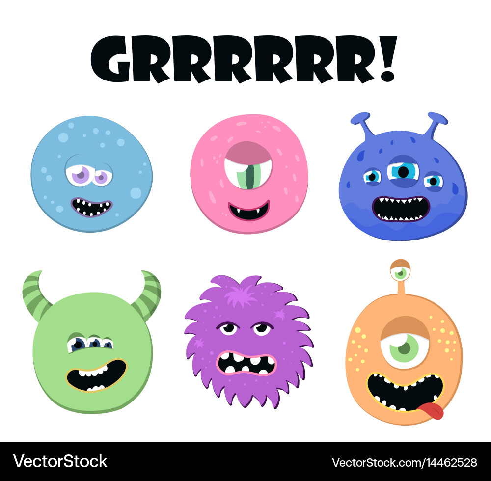 Cute cartoon round monsters set collection Vector Image