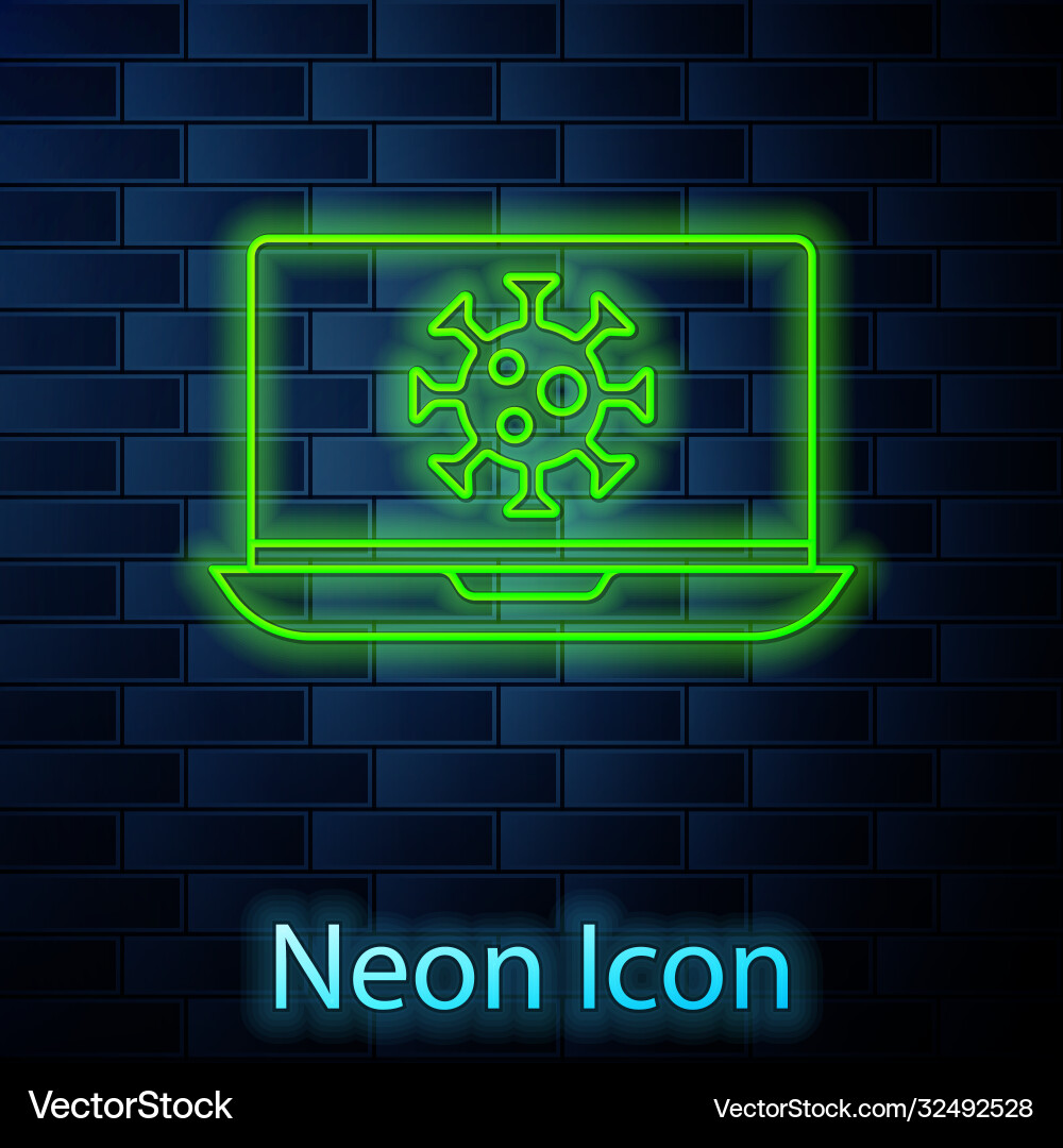 Glowing neon line virus statistics on laptop icon Vector Image