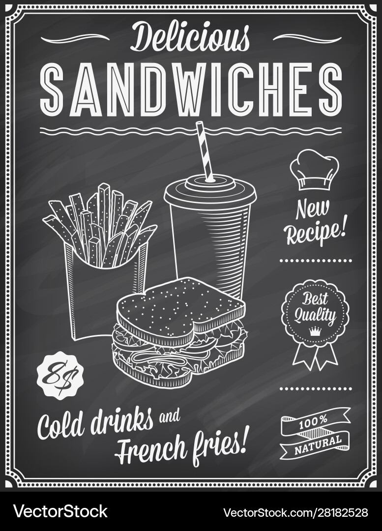 Grunge chalkboard fast food menu template 3 Vector Image