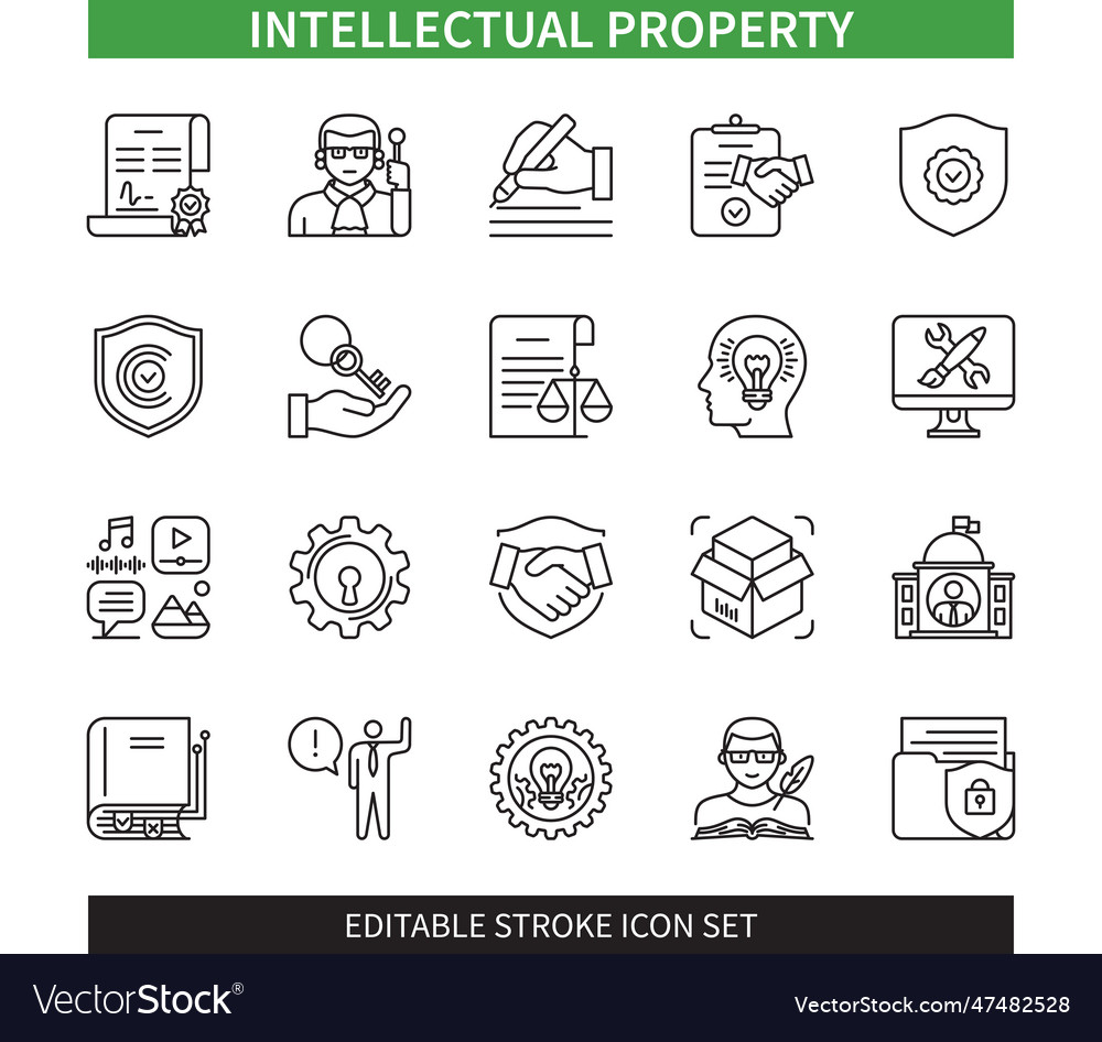 Intellectual property editable stroke icon set Vector Image