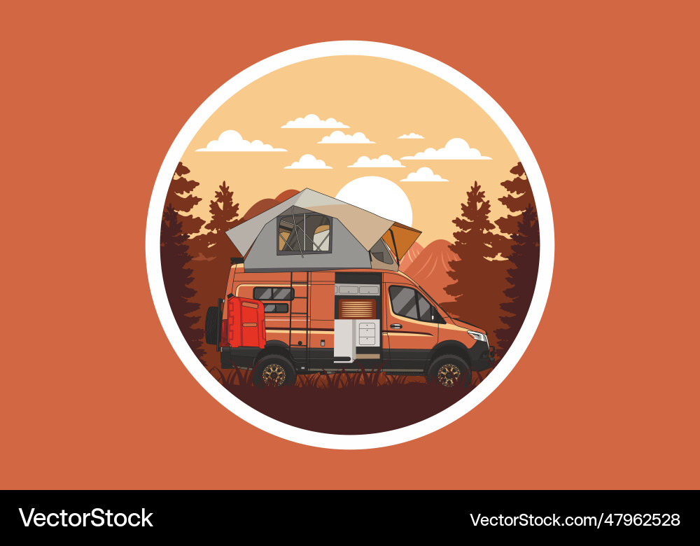 Large van with roof tent design Royalty Free Vector Image