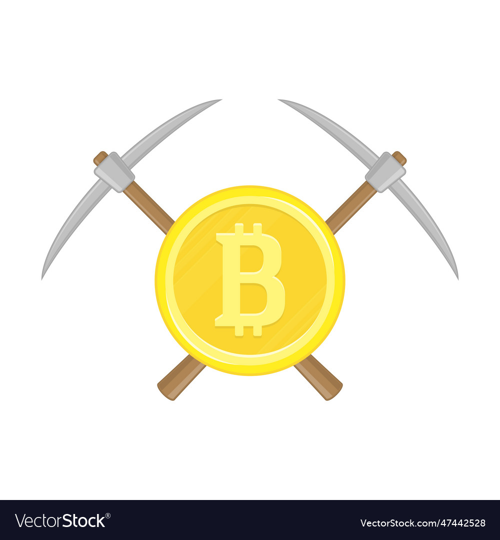 Pickaxe mining bitcoin Royalty Free Vector Image