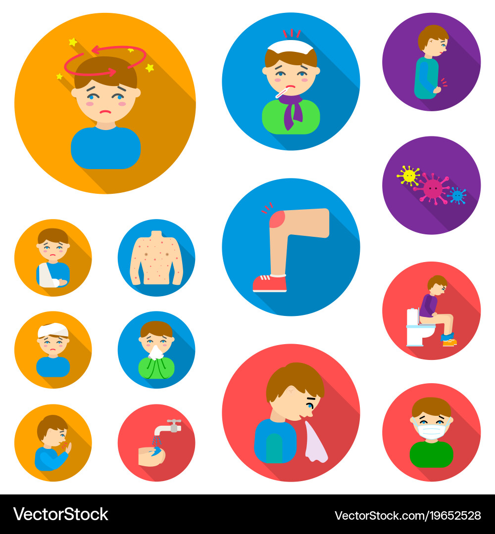 Sick man flat icons in set collection Royalty Free Vector