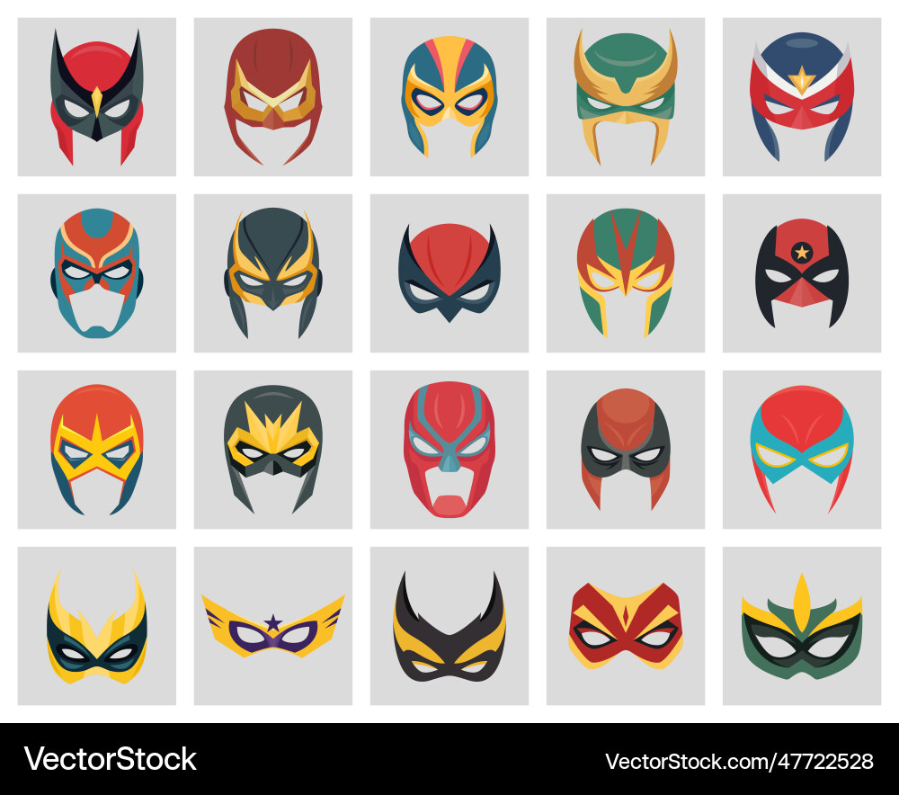 Super hero masks set in flat style face Royalty Free Vector