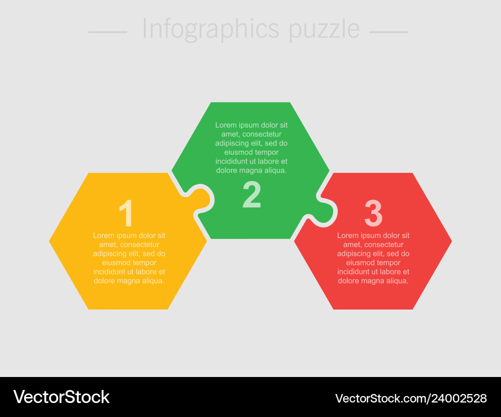 Three pieces parts puzzle hexagon info graphic Vector Image