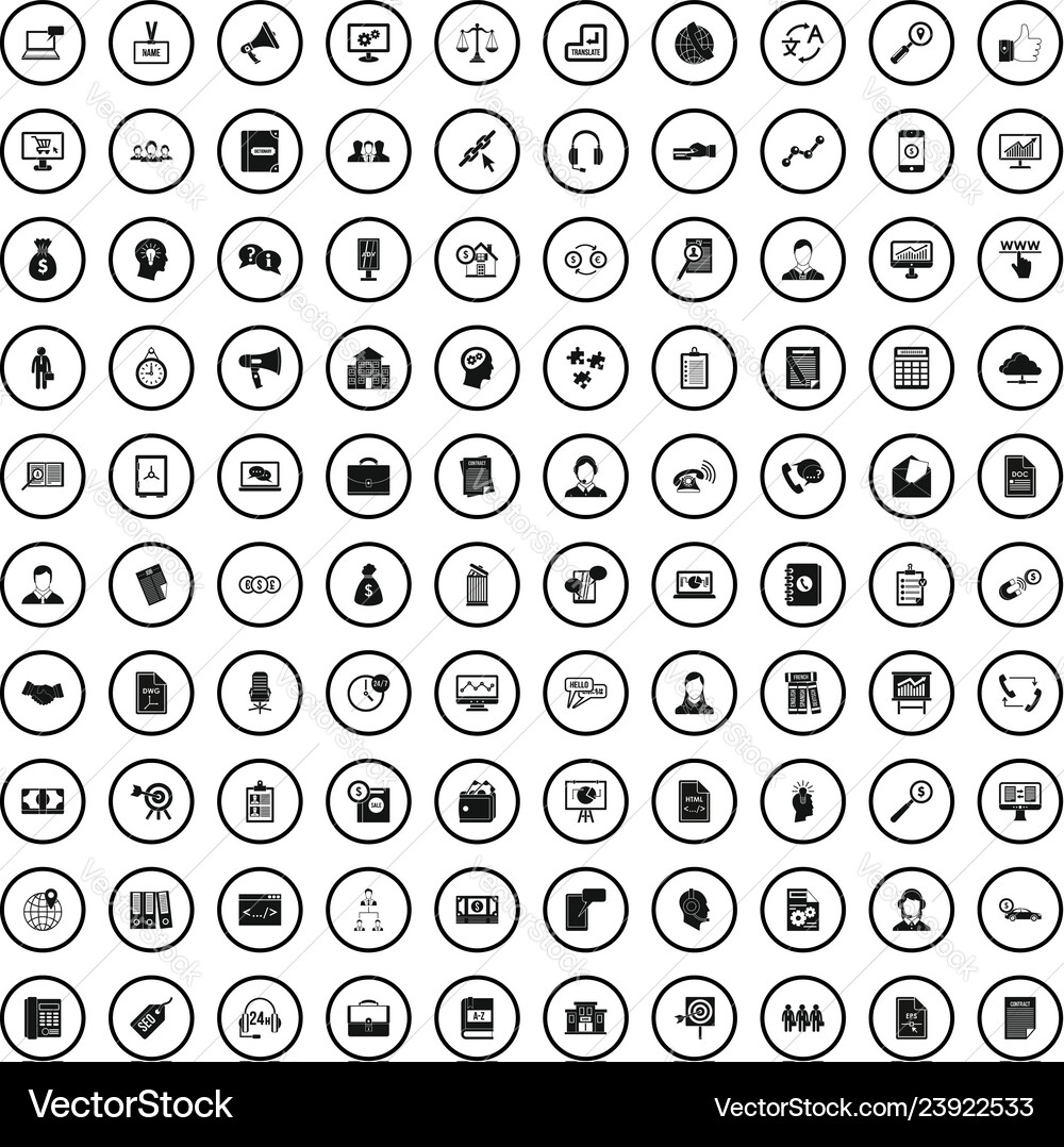 100 business operation icons set simple style Vector Image