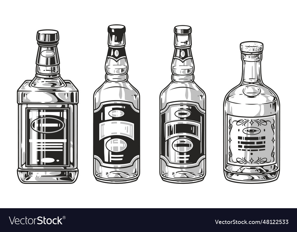 Alcohol bottles set element monochrome Royalty Free Vector Alcohol bottles set element monochrome Royalty Free Vector